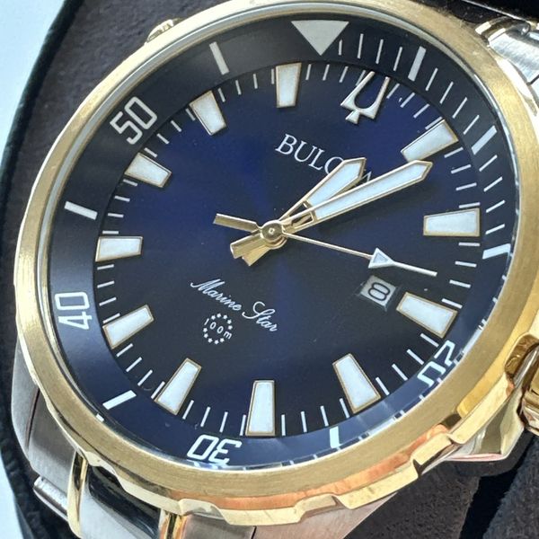 Bulova Marine Star Mens Two Tone Blue Dial Watch 98B384 $450 *DOES NOT ...