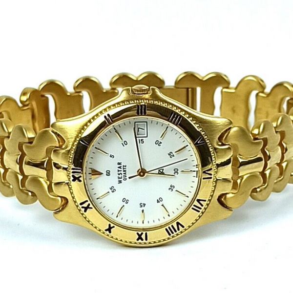 GOLDEN WESTAR WATCH VINTAGE QUARTZ LUXURY GOLD WRISTWATCH GENUINE 90s ...