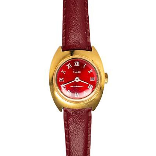 Timex Vintage 1970's Ladies "Candy Apple" Gold Plated Wrist Watch 22mm ...