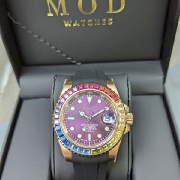CUSTOM SEIKO RAINBOW ROSE GOLD YACHTMASTER WITH RUBBER STRAP AND ROSE ...