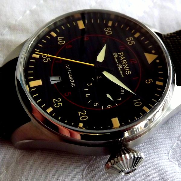 SOLD: Parnis 47mm Power Reserve Pilot's Automatic Watch on Cloth Strap ...