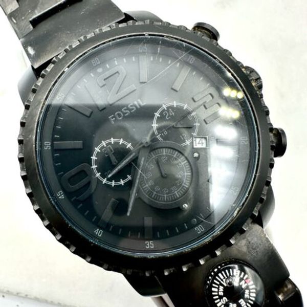 Fossil Chronograph Watch JR1303 Men Black Round Dial Compass Band, New ...