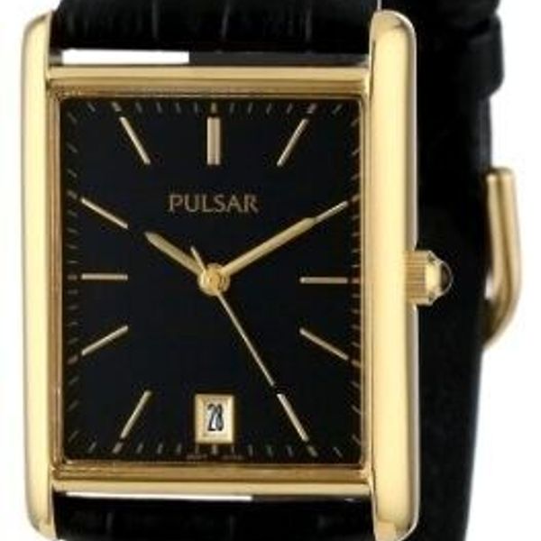 Pulsar PXDA80 Men's Black Dial Gold-Tone Stainless Leather Band Dress ...