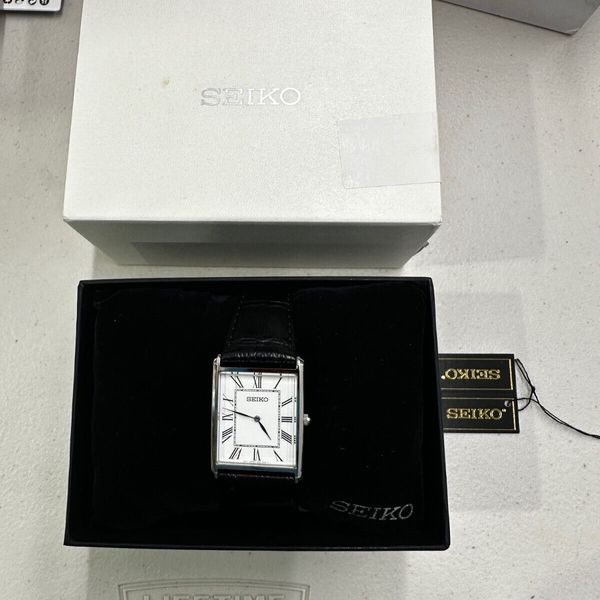 Seiko Men's Essentials Quartz White Dial Black Leather Watch SWR049 NEED BATTERY | WatchCharts ...