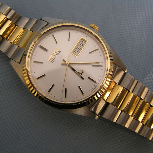3pt8 ???? SEIKO SQ QUARTZ WATCH 6923 GOLDTONE & CHROME CASE & LINK BAND ...