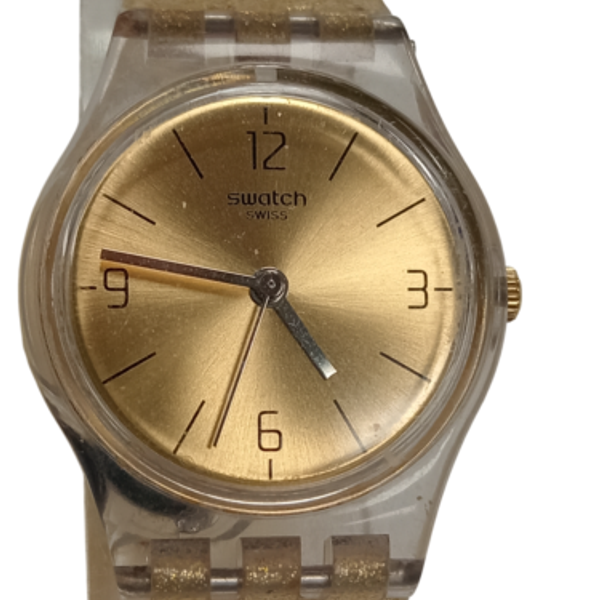 Vintage Swatch Swiss Gold Dial Watch with Wrap Around Glitter Strap ...