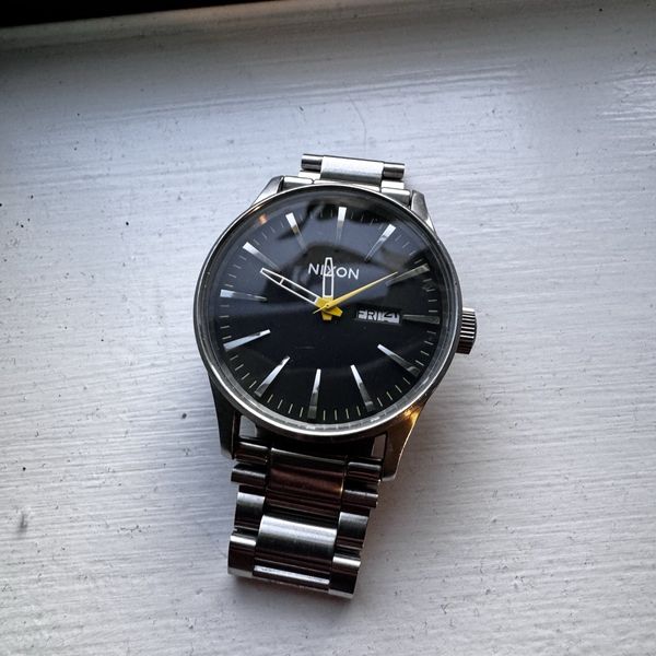 Nixon Sentry SS 42mm Stainless Steel Men's Watch Black / Yellow ...