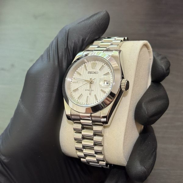 CUSTOM SEIKO MOD WHITE DATEJUST 39MM SAPPHIRE CRYSTAL AUTOMATIC ...