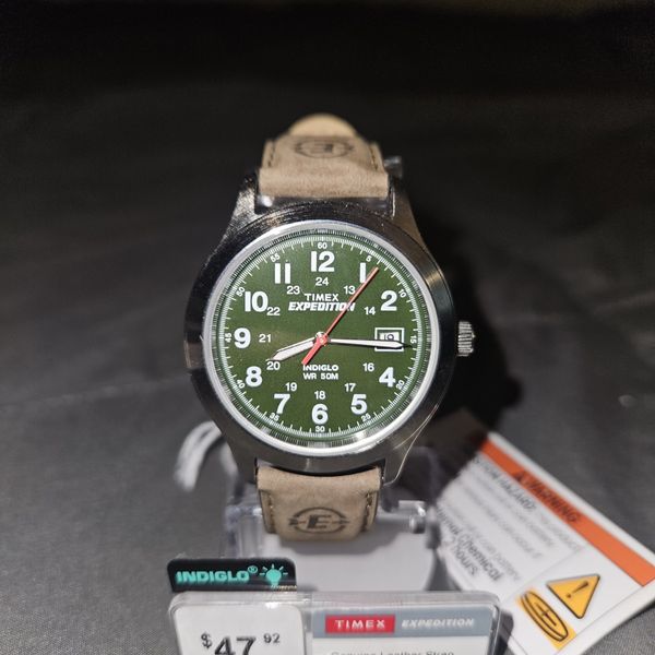Timex Men's Expedition Field Watch Indiglo Green Dial Leather T40051 ...