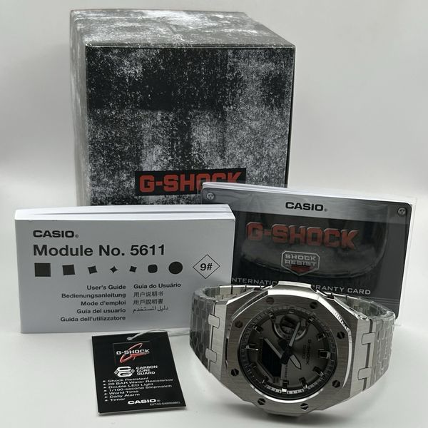 Custom Casio G Shock GA2100 Casioak Silver AP Royal Oak Mod Watch Steel ...