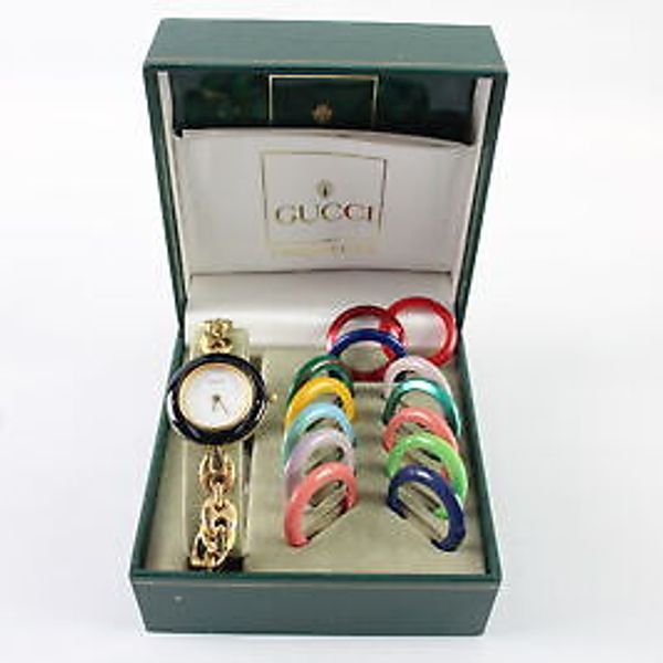 Womens Gucci Interchangeable Bezel Gold Tone Quartz Watch Working ...