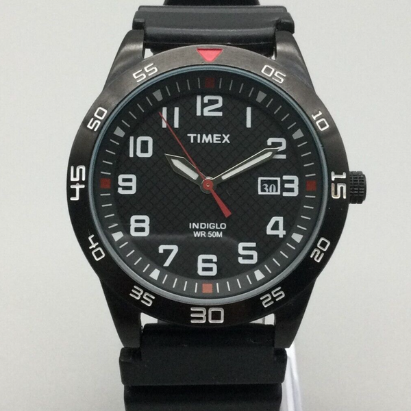 Timex Fieldstone Watch Men 42mm Black Red Date Round Dial Indiglo New ...