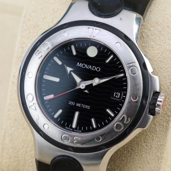 Movado Series 800 Midsize Diver's Steel Black Dial Quartz Watch New ...