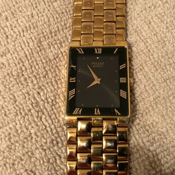 Vintage Pulsar Men's Watch - Gold Tone /Black Dial/Square/ V700-5A40 ...