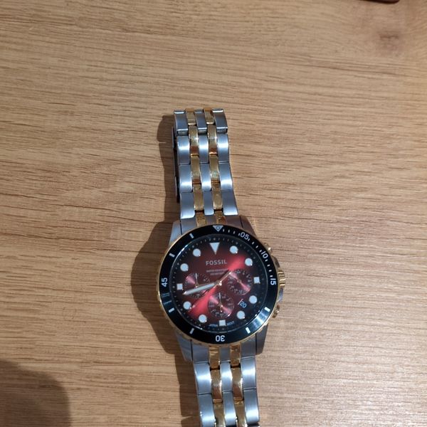 Mens Fossil Watch Red Dial 2 Tone Chronograph. Includes Box And Pappers ...