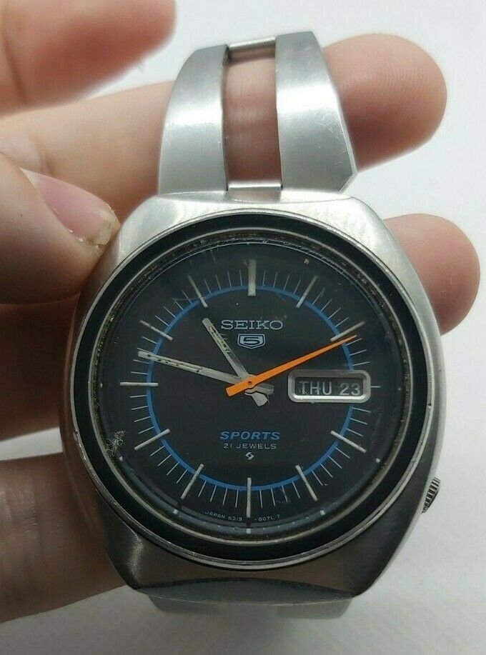 Seiko 5 Sports 6319-8070 Vintage Day Date Black&Blue Dial 21 Jewels ...
