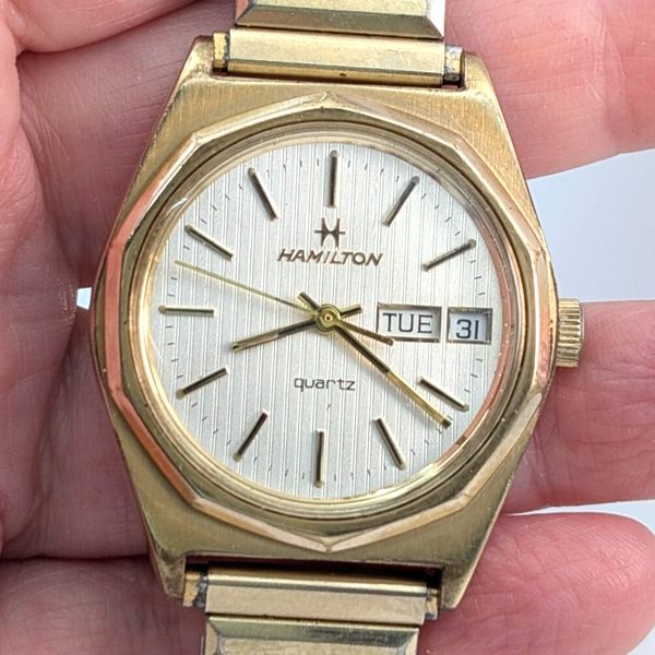 Vintage HAMILTON Day Date Calendar 6j 74202-14 33mm Quartz Watch PARTS ...