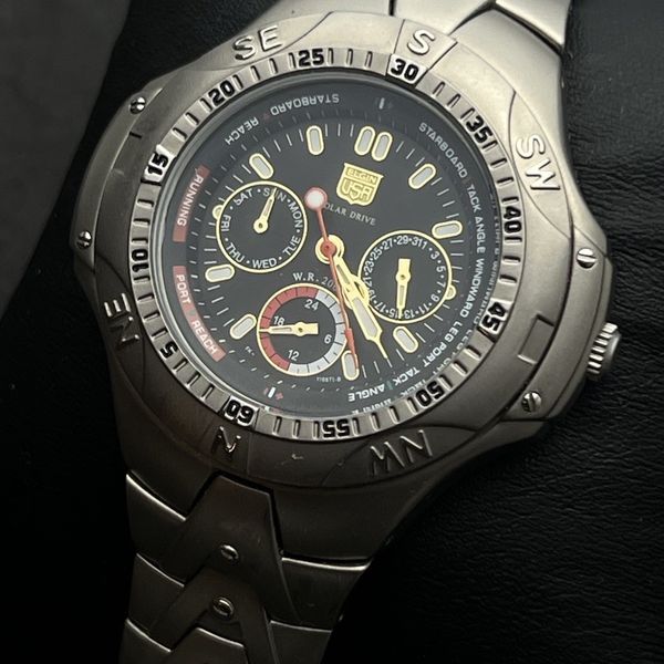 New 1990 ELGIN Titanium Chronograph Sailing Menâ s 47mm Quartz Watch ...