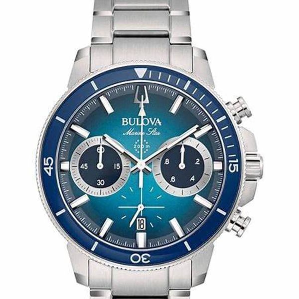 Bulova Marine Star 96B380 Chronograph Watch â Blue Dial, 45mm, 200M WR ...