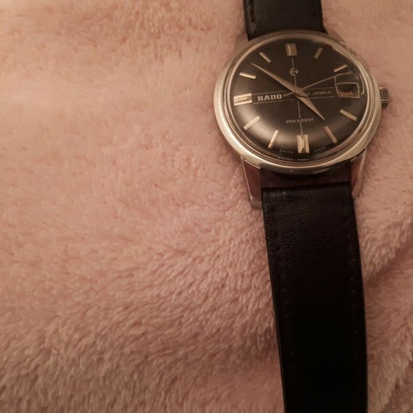 MEN/S VINTAGE RADO PRESIDENT WATCH. 21 JEWELS. MINT BLACK DIAL. WORKING ...