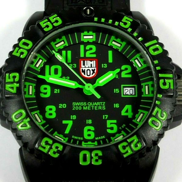 LUMINOX WATCH SERIES 3050/3950 BLACK & GREEN NAVY SEALS SWISS MADE CASE ...