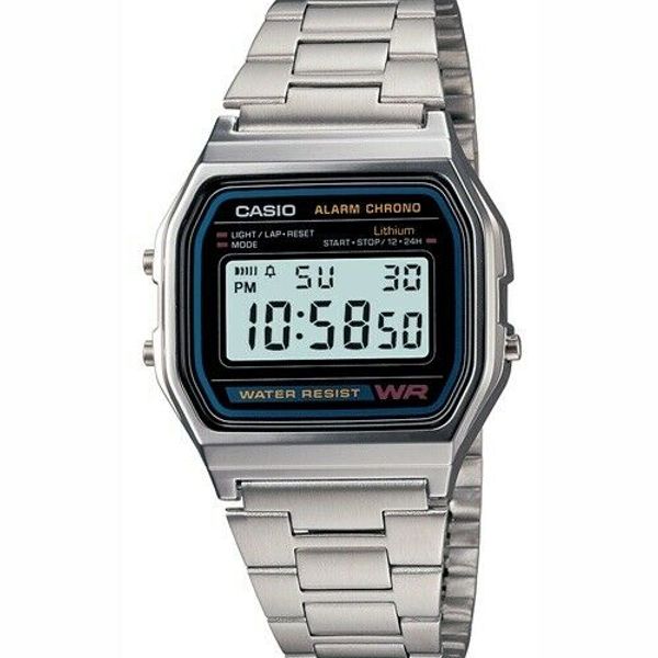 Retro Casio Boys Mens Silver Gold Alarm Chrono WR A158WE Digital Watch ...