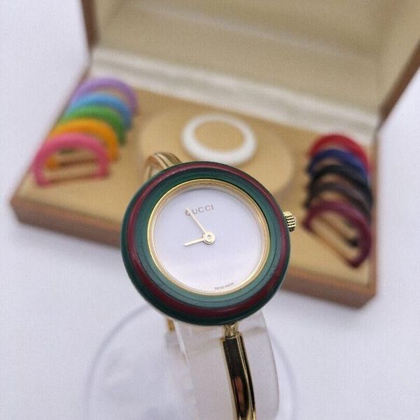 Gucci Change Bezel 12 Colors White/Gold Women's Watch Plating Quartz W ...