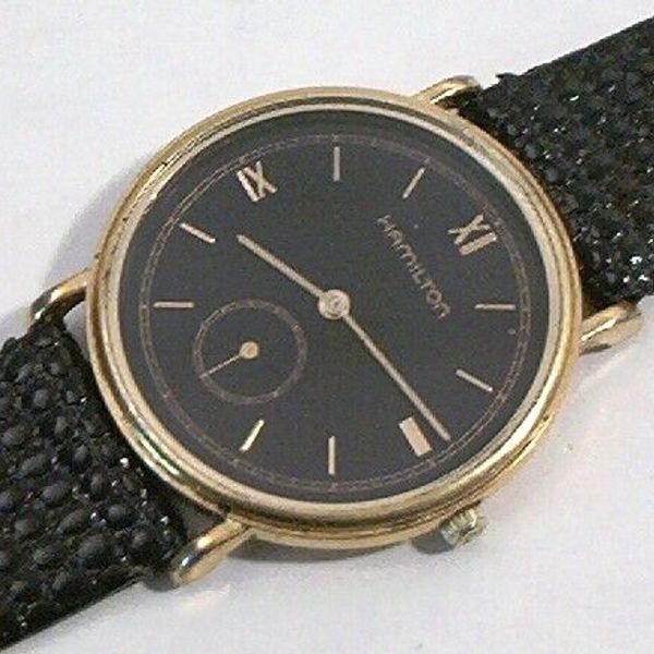 HAMILTON No. 8710 MEN'S THIN QUARTZ BLACK DIAL DRESS WATCH - NEW BATTERY & BAND | WatchCharts ...