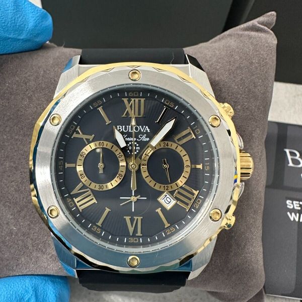 Bulova Marine Star Gray Dial Black Silicone Band Men's Watch 98B277 NEW ...