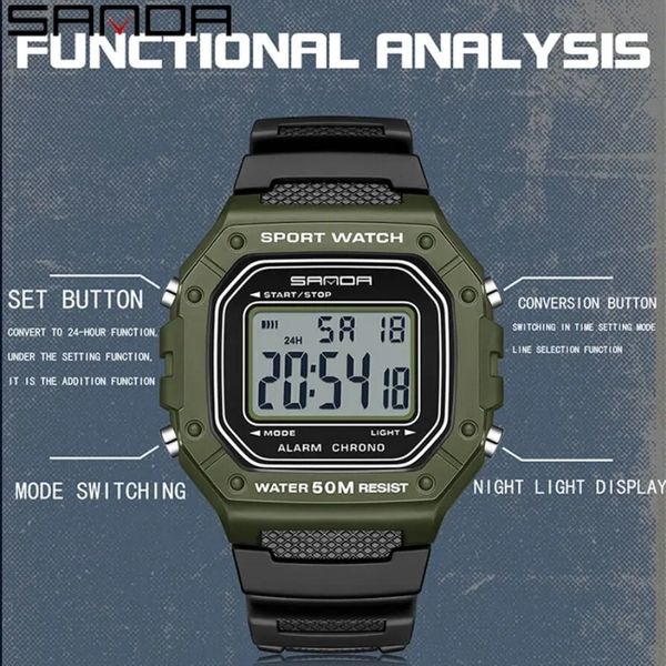Military Watch Styled On Casio Digital-Upcoming Sanda Brand Green Free ...