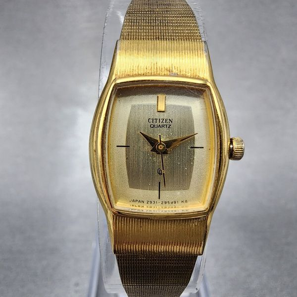 VTG Citizen CQ Watch Women 16mm Champagne Dial Gold Tone Rectangle New ...