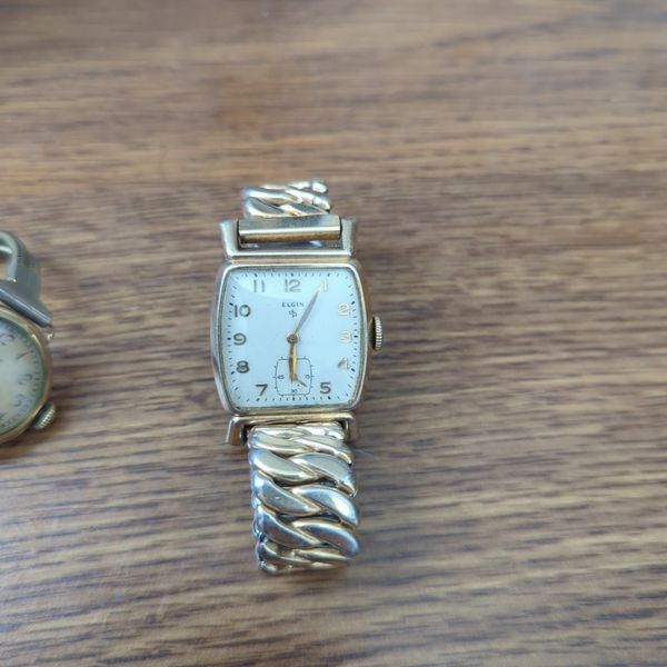 Vintage Elgin Manual-Wind Gold-Plated Steel Watch 25mm Rectangular Case ...