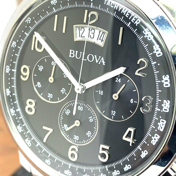 Bulova Men's Watch 96B202 Black Dial Quartz Chronograph Stainless Steel ...