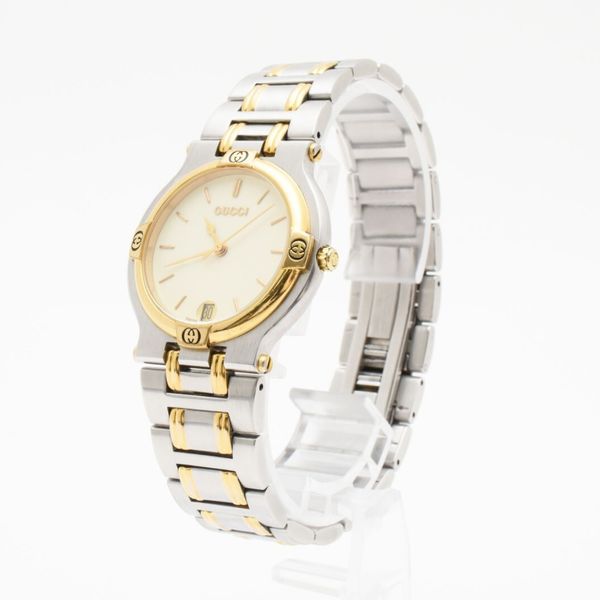 [Near Mint] GUCCI 9000M Cream Dial Two Tone Silver Gold Date Quartz Men ...