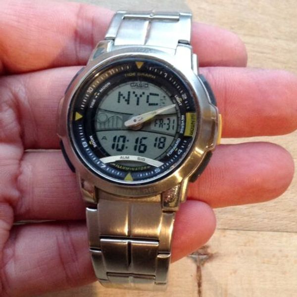 Casio Men's Digital Watch 4335 AQF 100 thermometer tide & moon graph ...