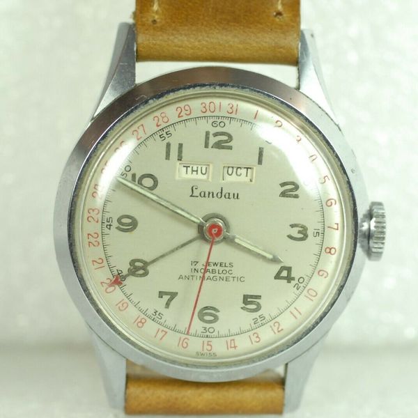 RARE-Vintage-Max Landau Triple Date 17 jewels-Incabloc, Antimagnectic ...