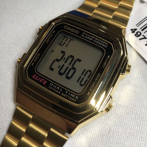NWT Vtg Casio 3234 A178WGA-1A Mens Gold Tone LED Afterglow Alarm Chrono ...