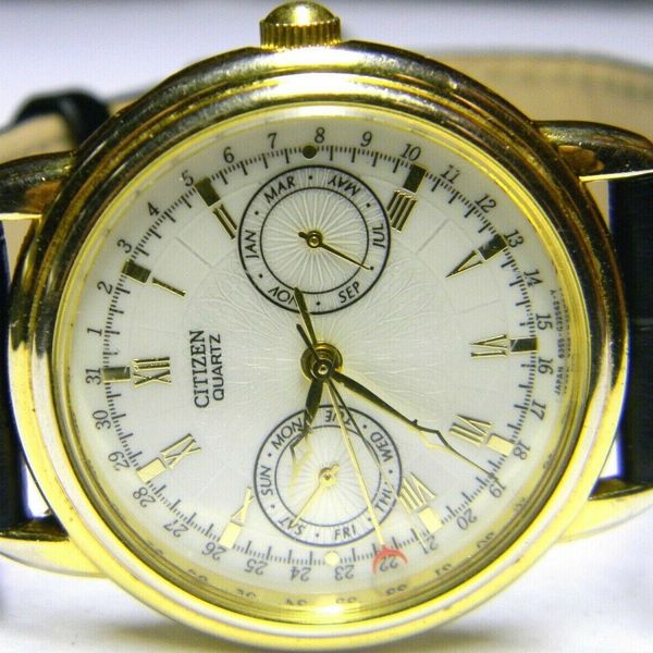 mens Citizen Triple Calendar Day Date Month Pointer Gold Plated dress ...