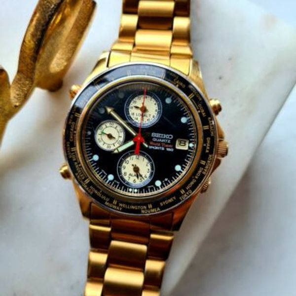 Vintage 1990 GOLD Seiko Quartz WORLD TIMER, Sports 150, 5T52-6A40, ALL ...