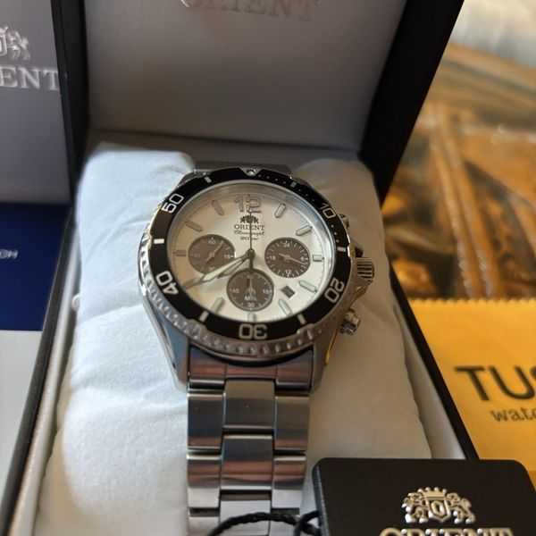 Orient Mako RN-TX0203S Chronograph Solar Watch Panda Dial White Black ...