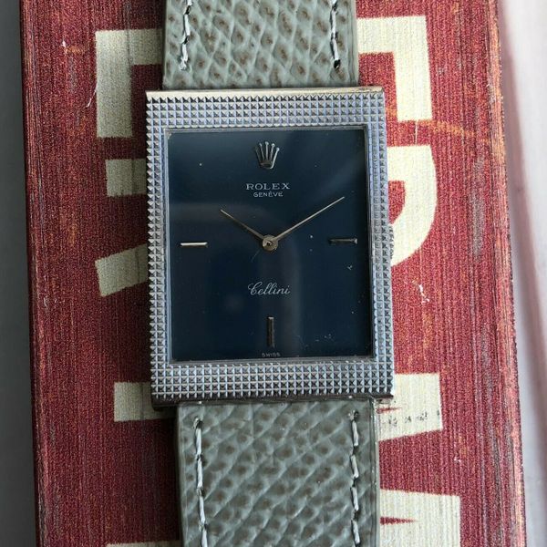 Vintage Rolex Cellini 4127 18K White Gold Manual Wind Blue Dial Tank ...