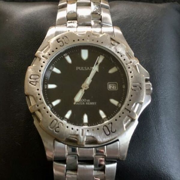 PULSAR V732-X133 MENS DATE WATCH S/S WATER RESISTANT NEW BATTERY ...