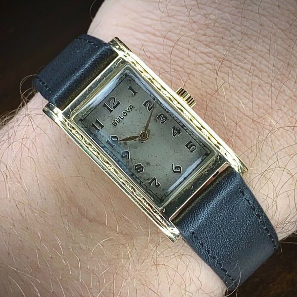 1930s 14k Solid Gold Bulova tank watch, Rectangular shape, Bulova 6AE ...