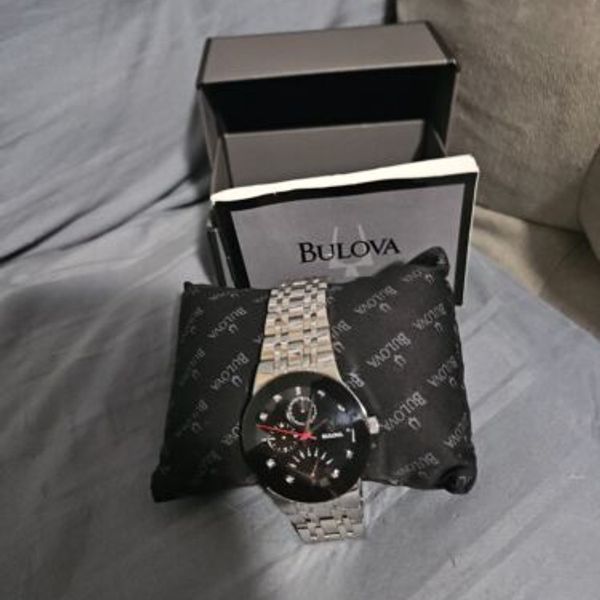 Bulova Mens Watch Day Date 24hr Meter Black Face Diamond Numbers ...