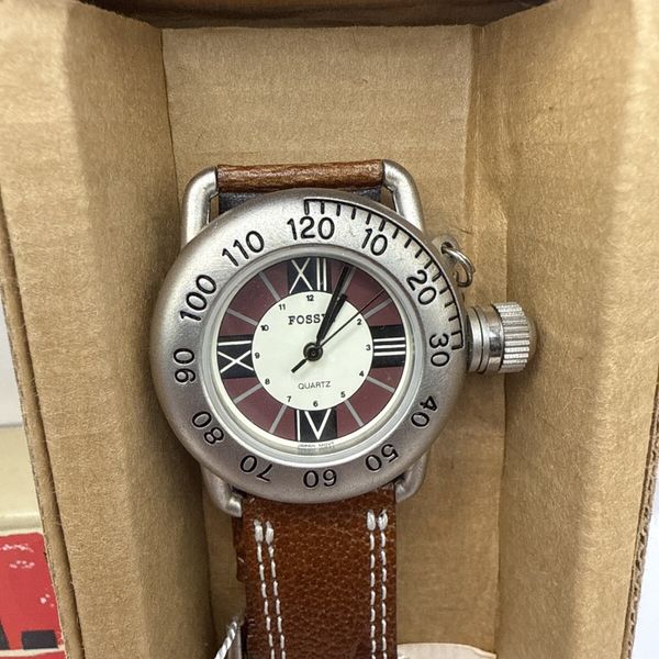 Vtg NEW OLD STOCK Fossil Pilot Watch Original Tags Box 1980s Leather RP ...