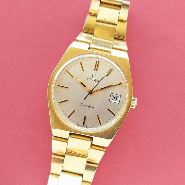 1971 OMEGA watch 35mm GP & SS case original band+clasp mens Swiss **No ...