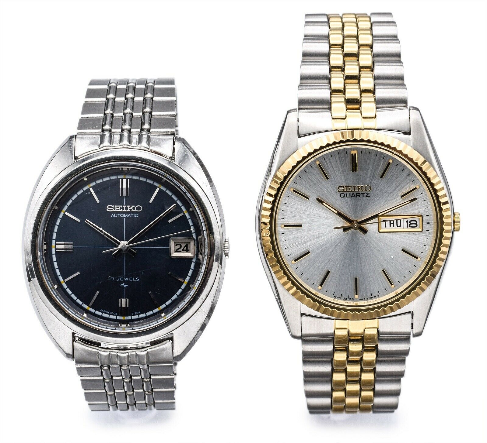 Lot of 2 Vintage Seiko Quartz & Automatic Men's Day Date Watches Box ...