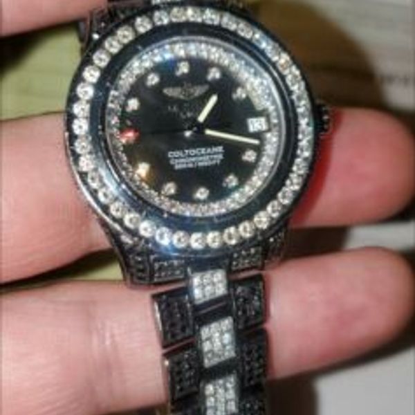 CUSTOM BREITLING WOMEN AEROMARINE COLT OCEANE 15 CT White & Blk DIAMOND ...