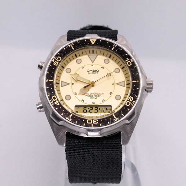 Casio Vintage Arnie AMW-320D 1374 Champagne Dial Analog Digital Watch ...