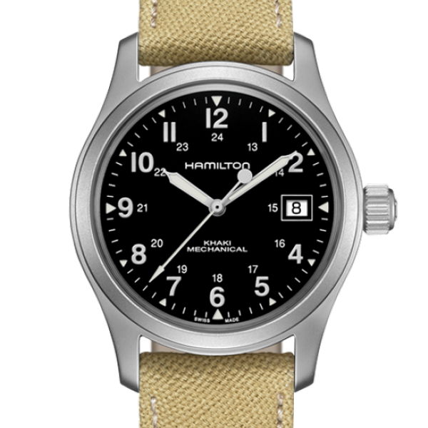 New Hamilton Khaki Field Mechanical Black Dial Canvas Band Men's Watch ...
